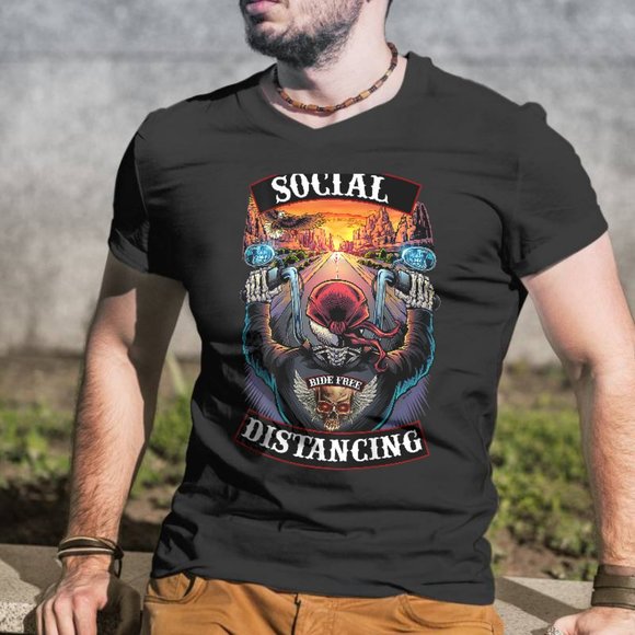 Gildan | Shirts | Social Distancing Mens Motorcycle Biker Skull | Poshmark